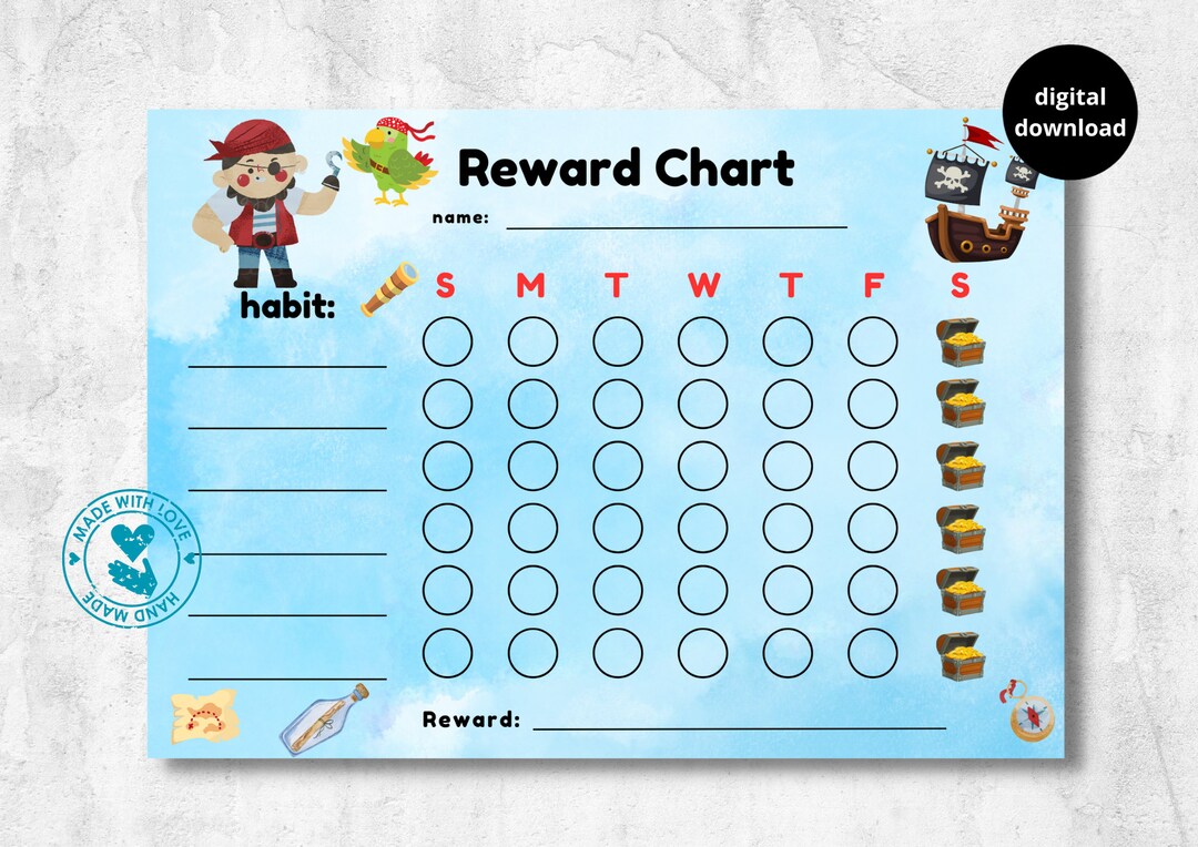 Pirate Boy Reward Chart for Kids, Habit Tracker, Behaviour Tracker, Fun ...