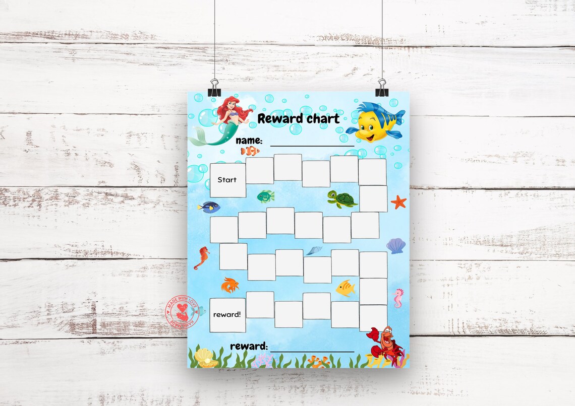 The Little Mermaid Reward Chart for Kids, Ariel, Sea Animalshabit ...