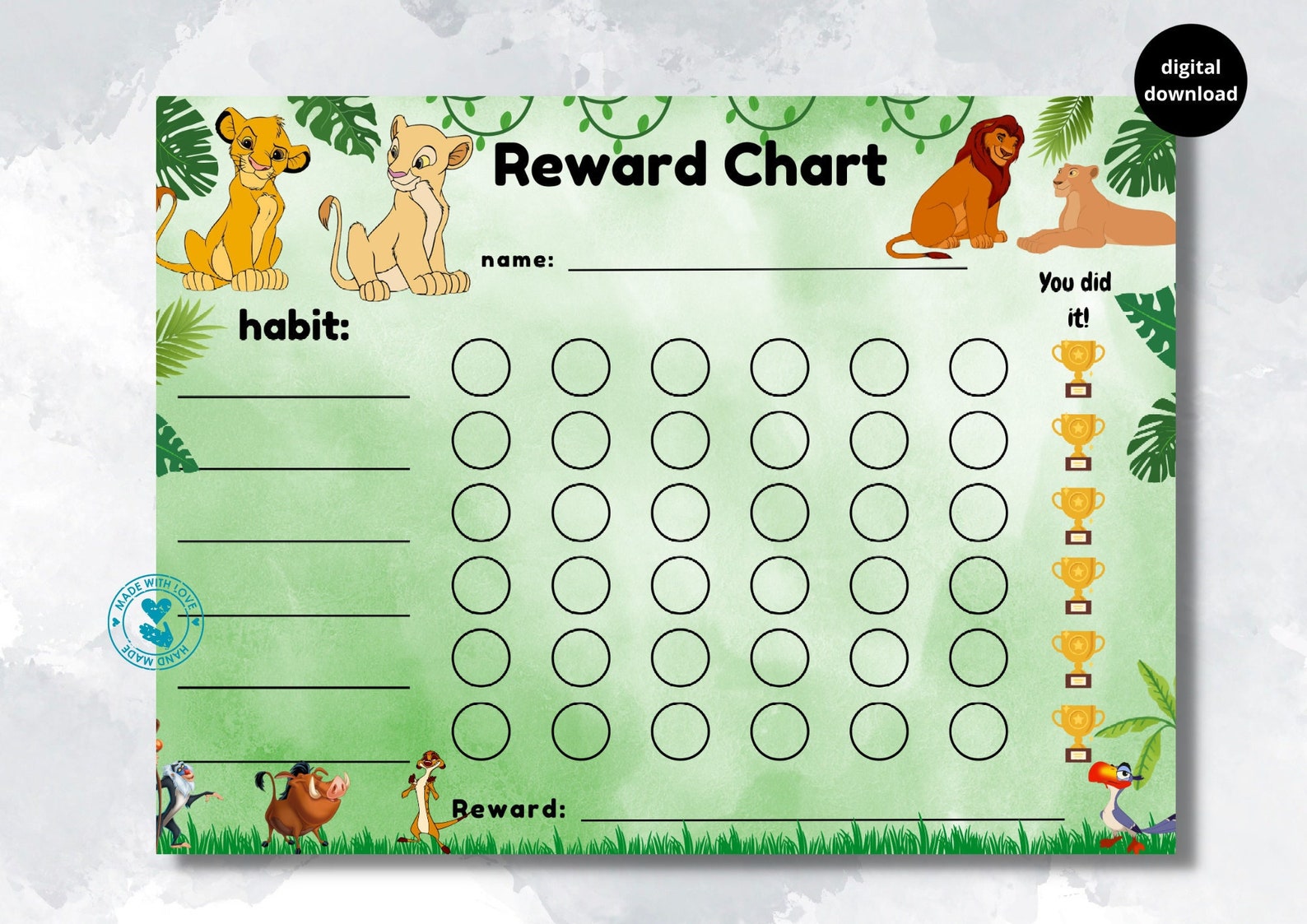 Lion King Reward Chart for Kids, Jungle Reward Chart, Simba, Musafa ...