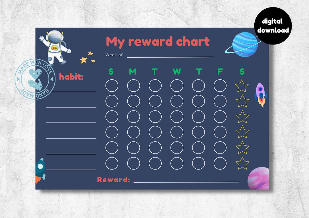 Space Reward Chart for Kids, Astronaut, Space Man, Planets, Habit ...