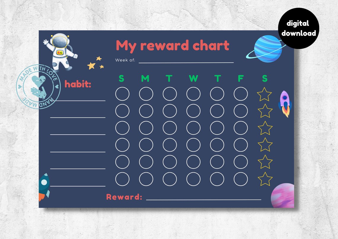 Space Reward Chart for Kids, Astronaut, Space Man, Planets, Habit ...