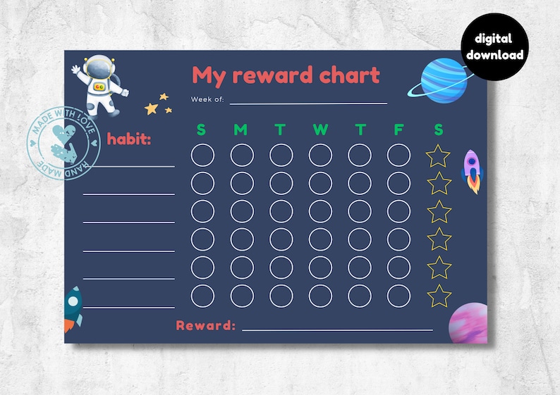 Space Reward Chart for Kids, Astronaut, Space Man, Planets, Habit ...