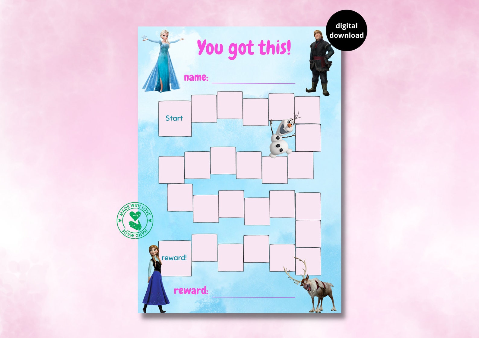Frozen Reward Chart for Kids, Movie Frozen, Elsa, Olav, Behaviour Chart ...