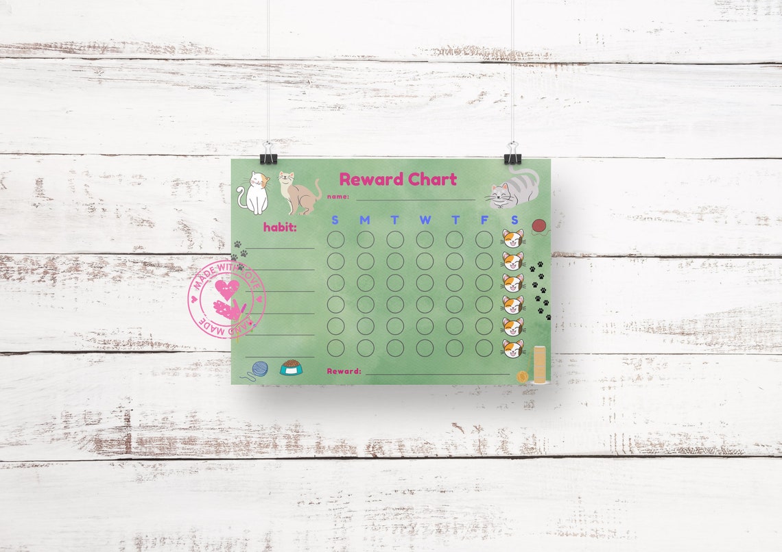 Cat Themed Reward Chart for Kids, Behavior Chart, Habit Tracker ...