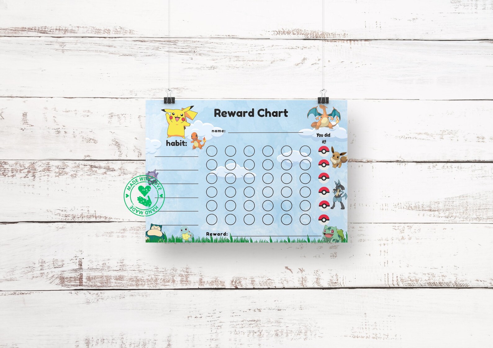 Pokémon Reward Chart for Kids, Combination Deal, Behaviour Chart, Habit ...