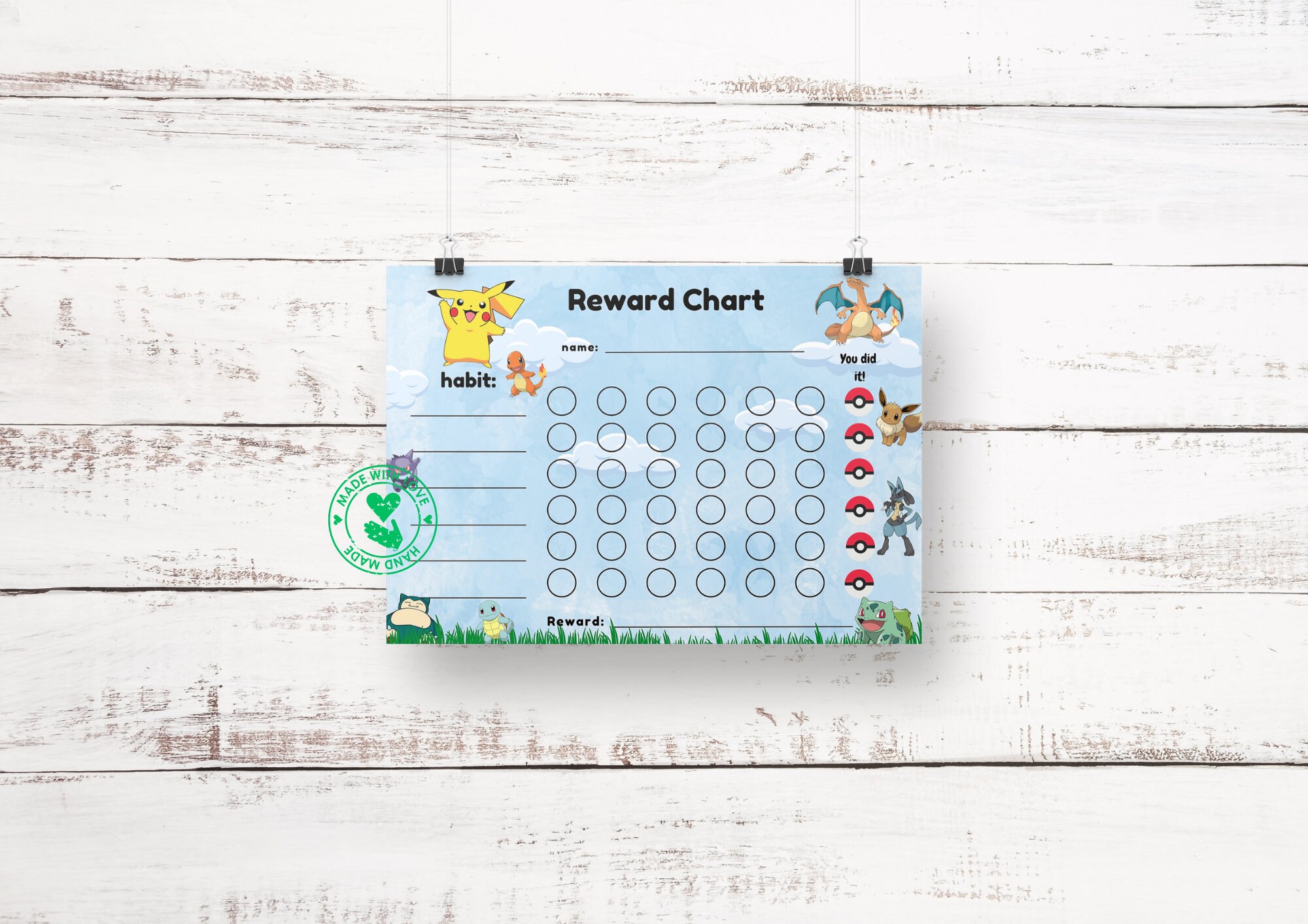 Pokémon Reward Chart for Kids, Combination Deal, Behaviour Chart, Habit ...
