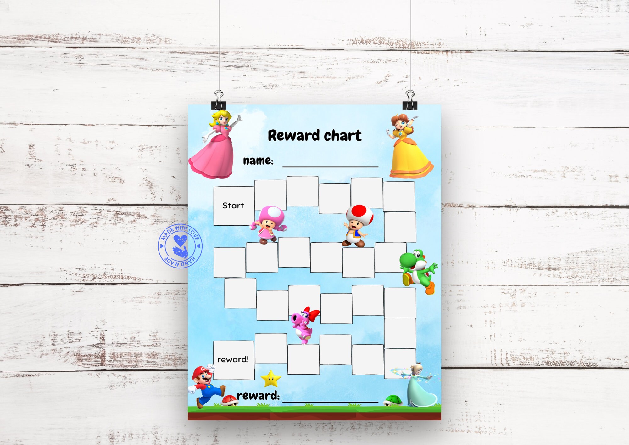 Mario Peach Reward Chart for Kids, Princess Peach, Daisy, Rosalina ...