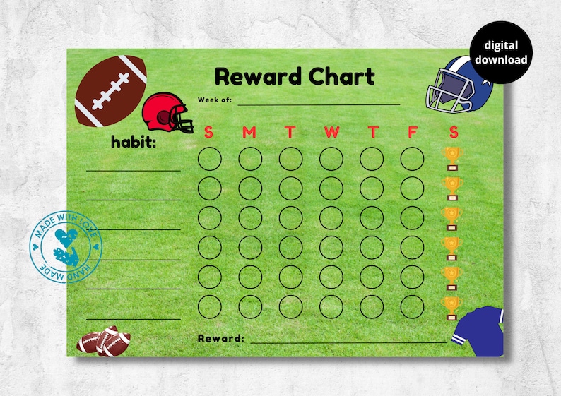 American Football Reward Chart for Kids, Habit Tracker, Behaviour ...