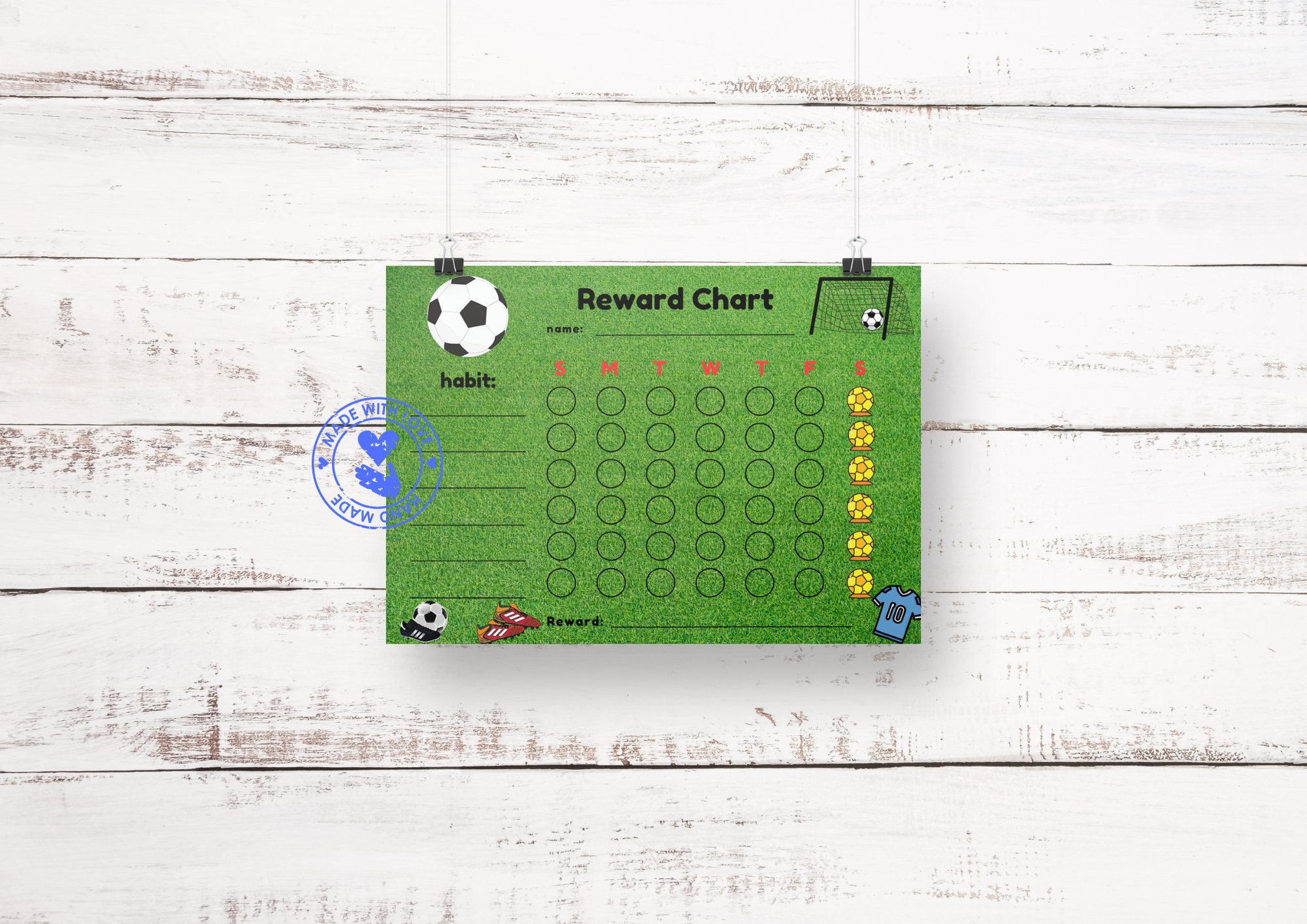 Football Reward Chart for Kids, Soccer, Habit Tracker, Behaviour ...
