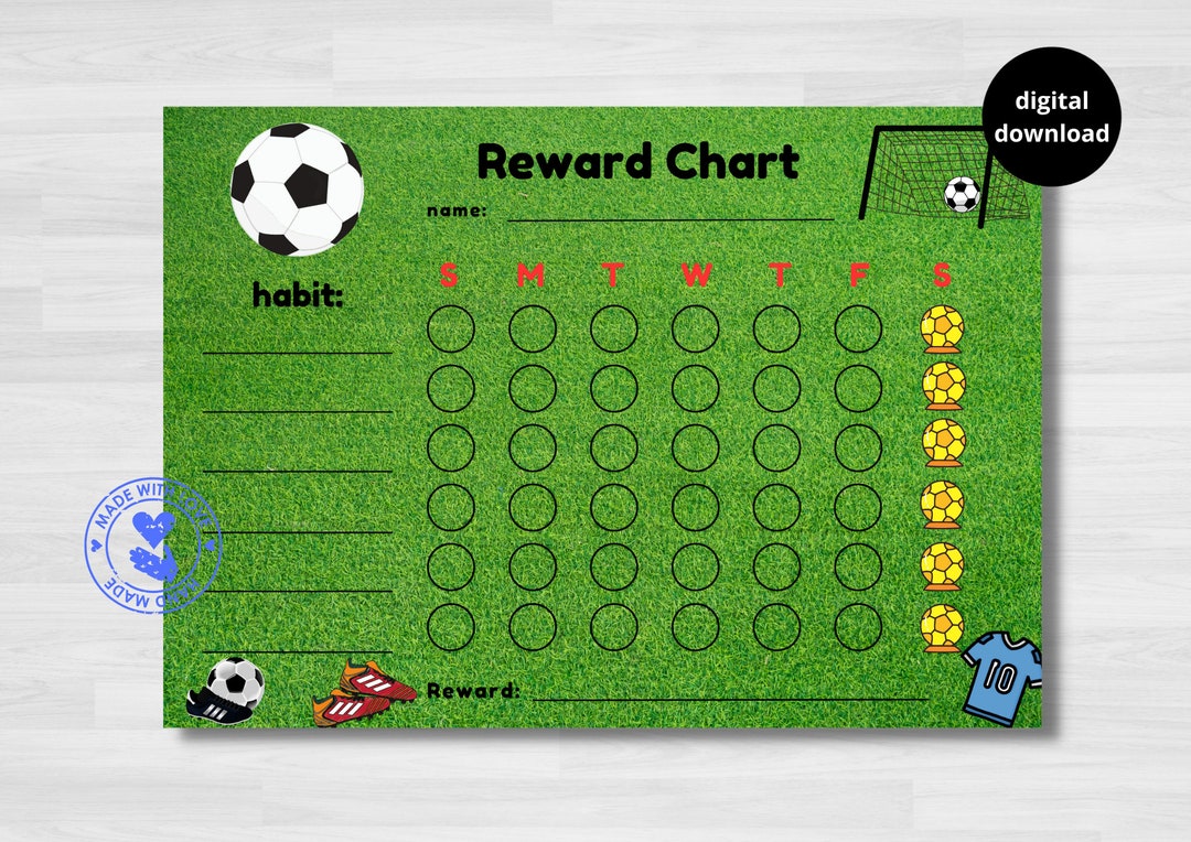 Football Reward Chart for Kids, Soccer, Habit Tracker, Behaviour ...