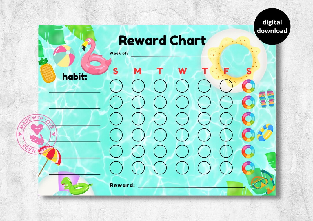 Swimming Pool Reward Cahrt for Kids, Habit Tracker, Behaviour Chart ...