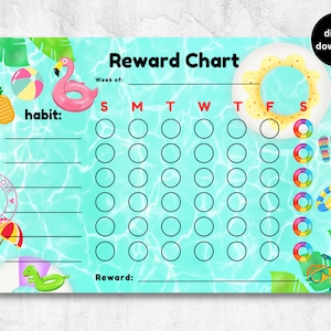 Swimming Pool Reward Cahrt for Kids, Habit Tracker, Behaviour Chart ...