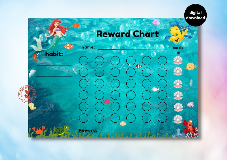 The Little Mermaid Reward Chart for Kids Ariel Sea - Etsy