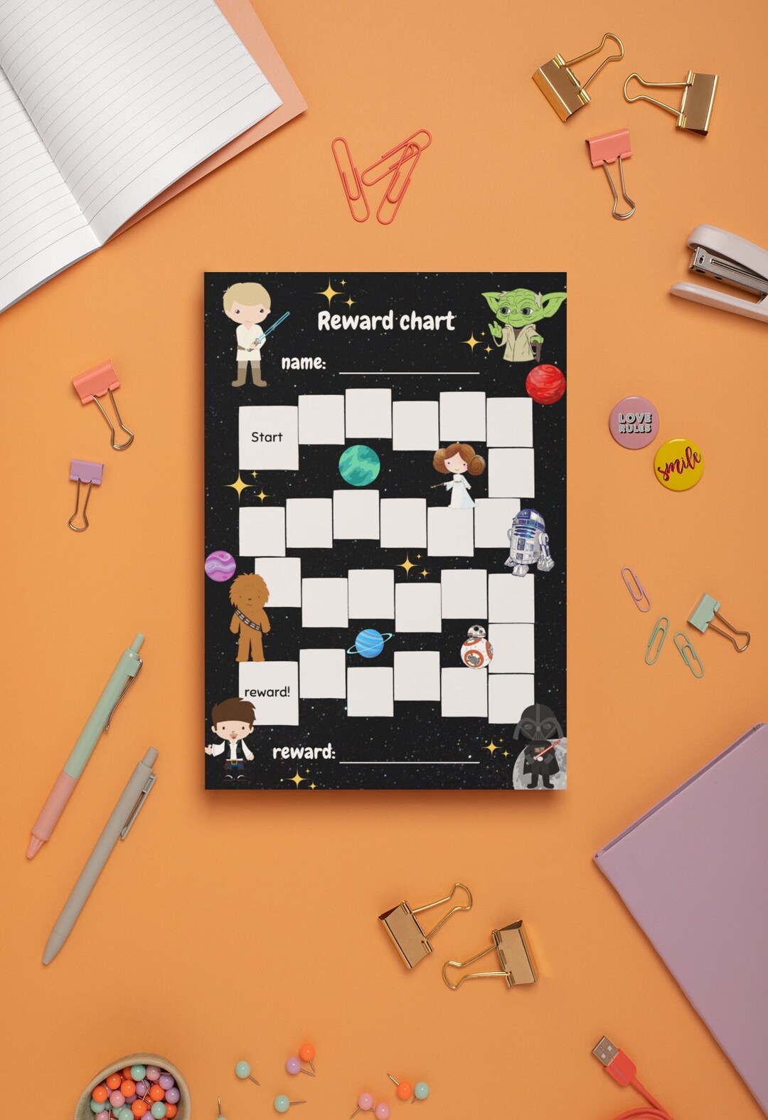 Star Wars Reward Chart for Kids, Yoda, Luke Skywalker, Behaviour ...