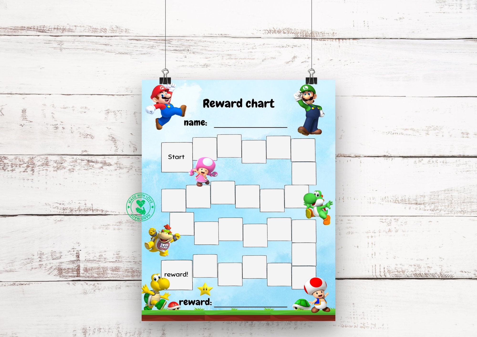 Reward Chart for Kids Best Selling Reward Charts Mario - Etsy