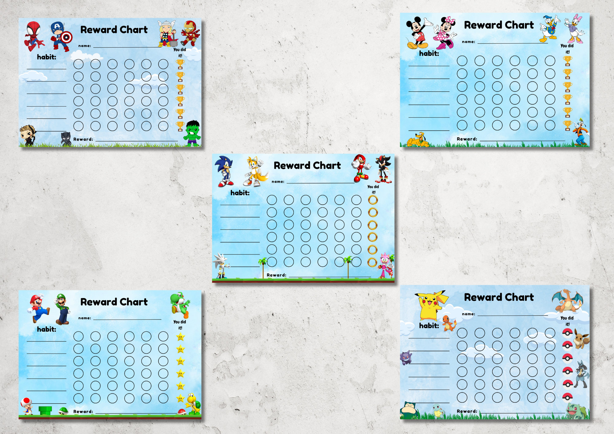 Reward Chart Bundle for Boys, Mario, Sonic, Pokemon, Teacher Reward ...