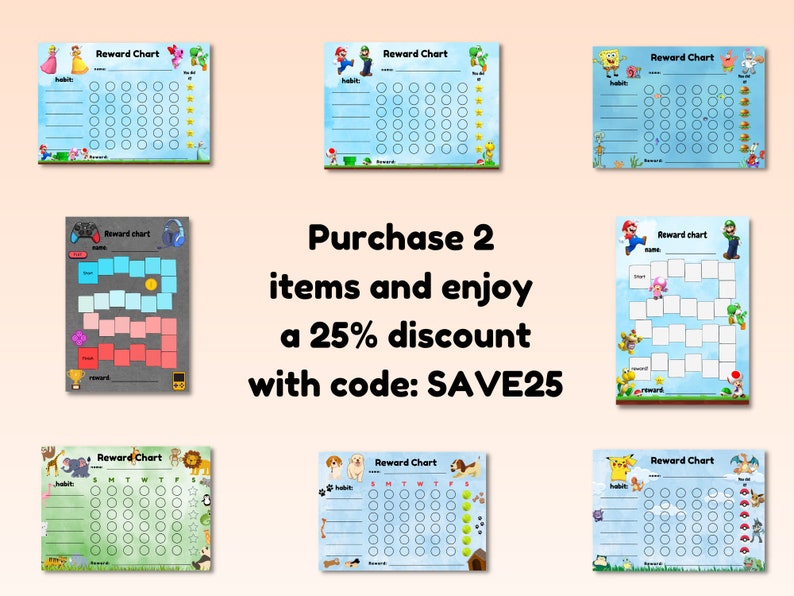 Mario Reward Chart for Kids, Mario Bros, Luigi, Yoshi, Behaviour Chart ...