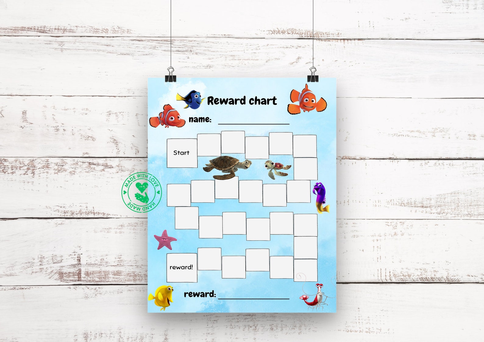 Finding Nemo Reward Chart for Kids, Nemo, Marlin, Dory, Finding Dory ...