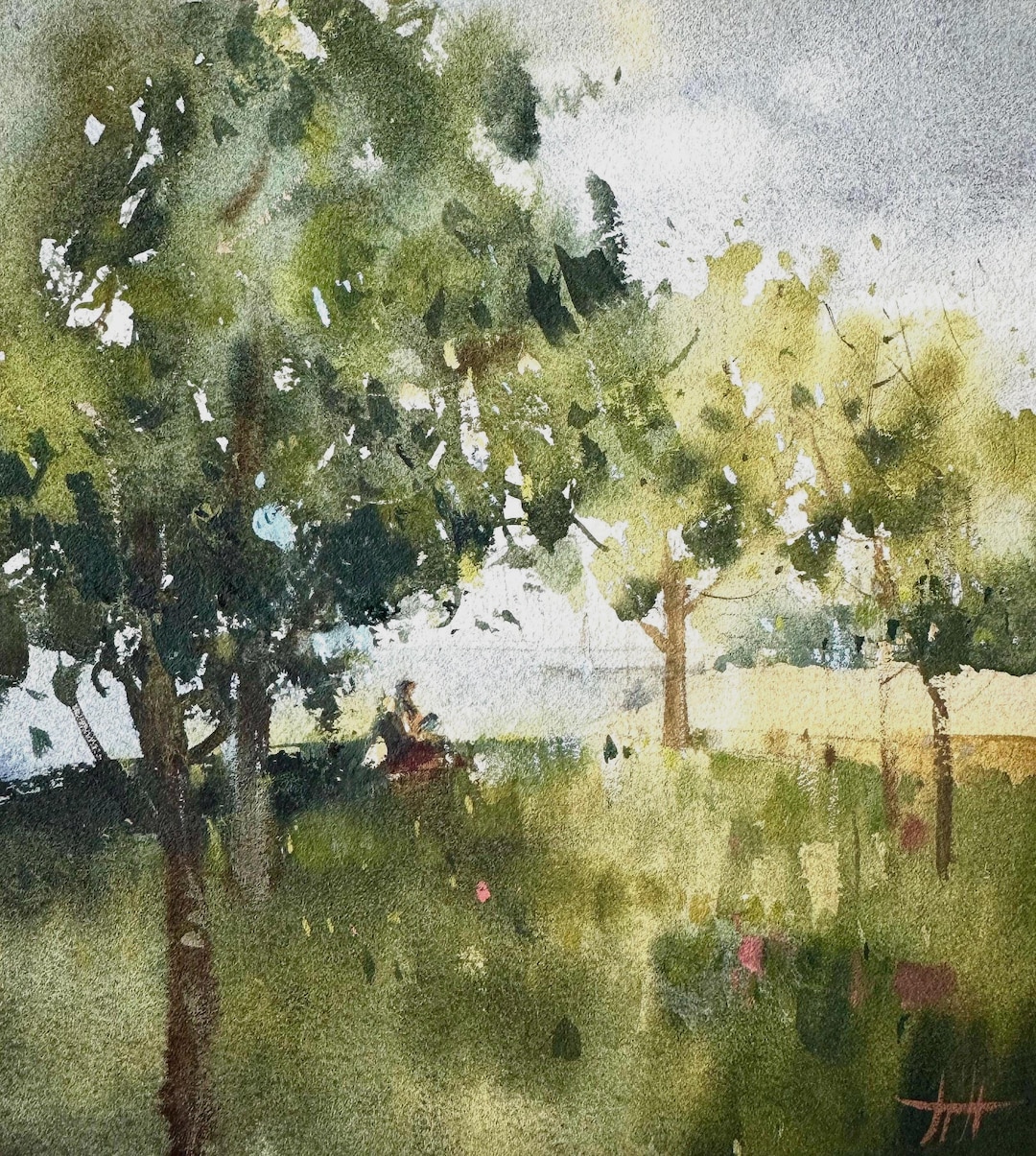 Original Watercolor Painting Reader by the Shore Lake Michigan ...