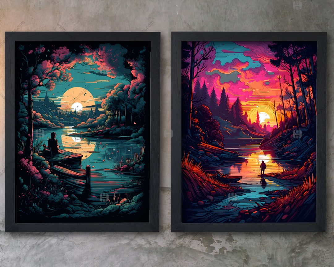 Vibrant Valley, Digital Art Set, Trendy Wall Decor, Printable Canvas ...