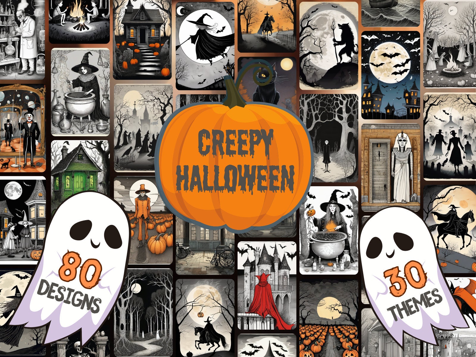 Halloween Creepy Printables 80+ Mega Bundle, Eery Vintage Rustic ...