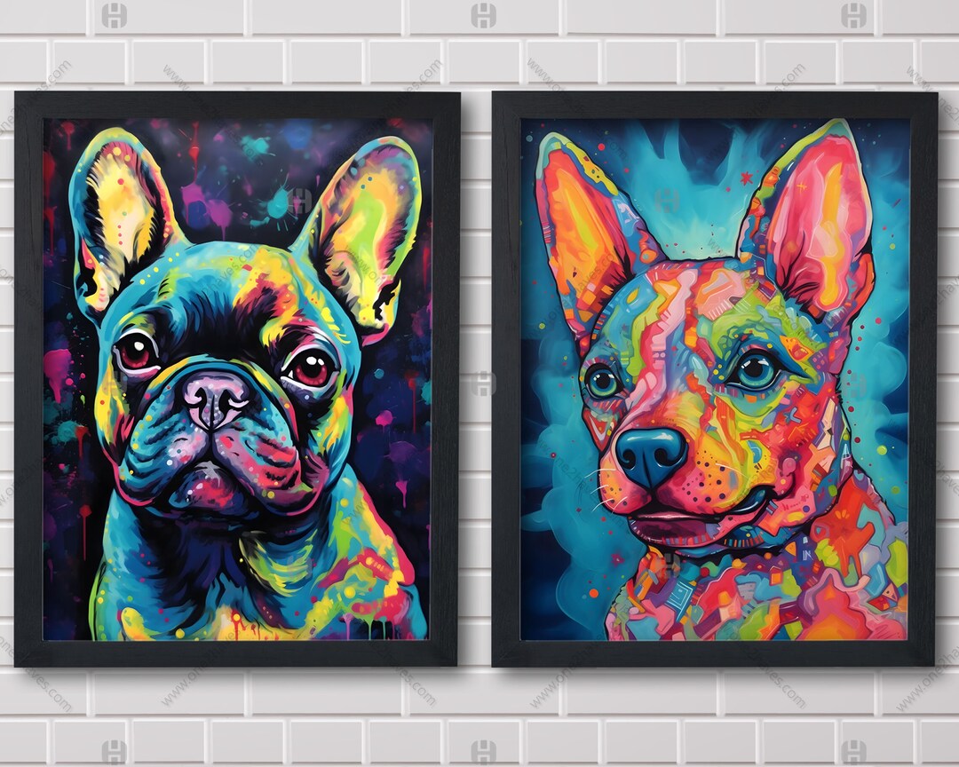 Neon Dogs 01, Fantasy Digital Art Set, Trendy Wall Decor, Printable ...