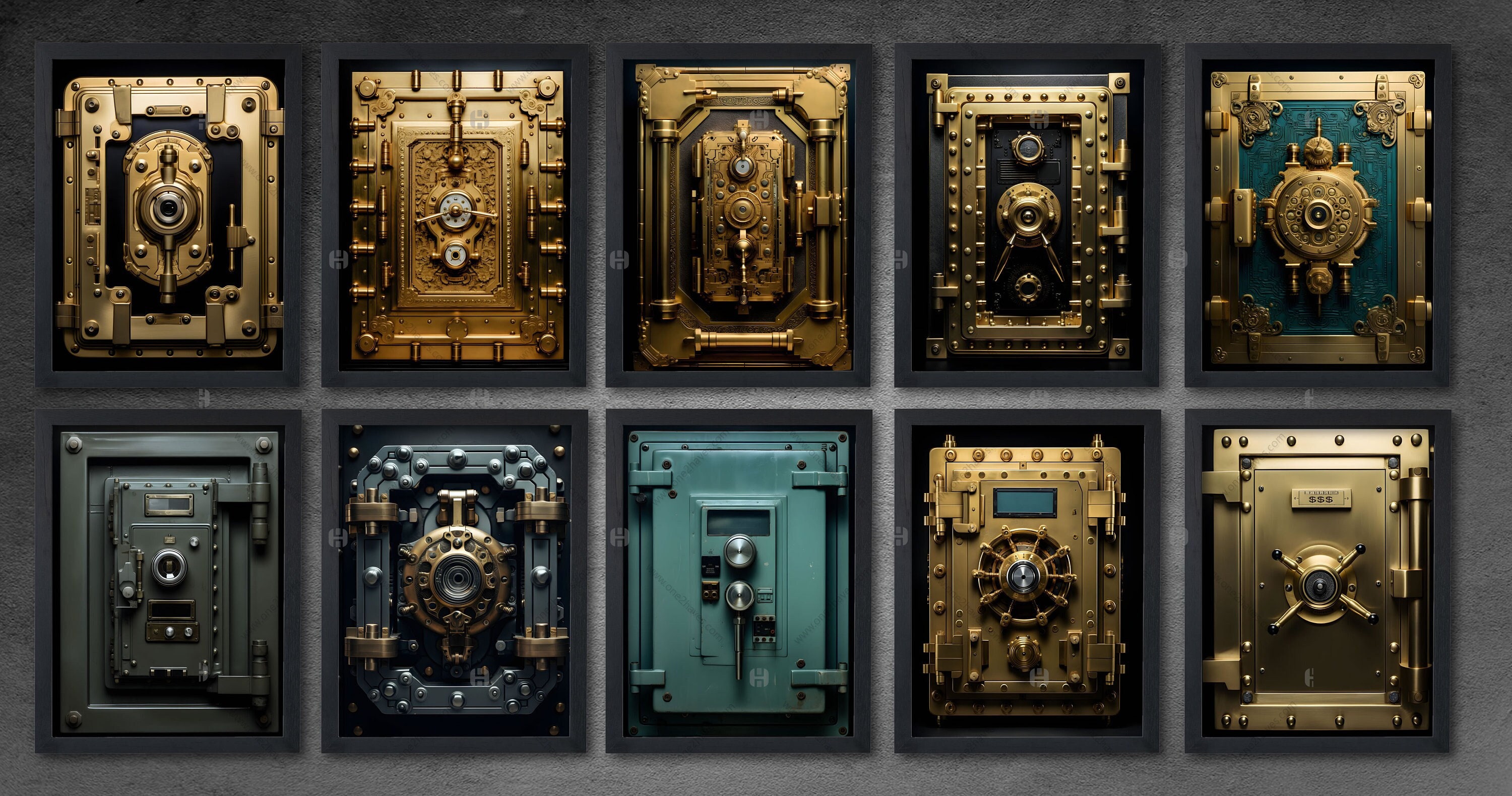Solid Safe, Mix, Money Vault, Set of 10, Digital Art Set, Trendy Wall ...