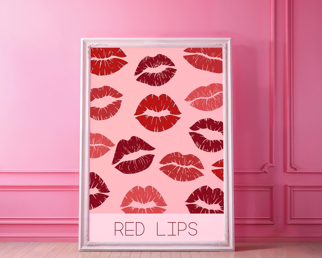 Pink Red Lips Wall Art | Trendy Lipstick Kisses Poster | Red Kiss ...
