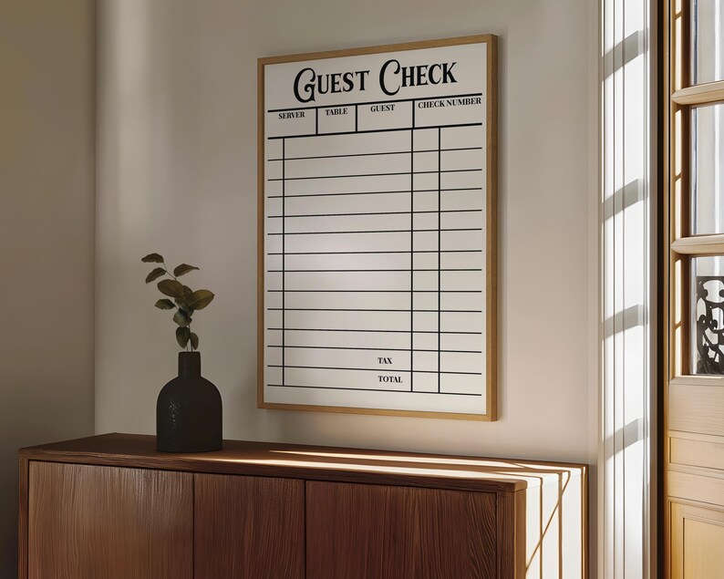 Blank Guest Check Wall Art | Guest Check Poster | Kitchen Retro Wall ...