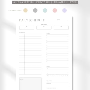 Daily Schedule Printable, Daily Schedule Fillable, Daily Schedule ...