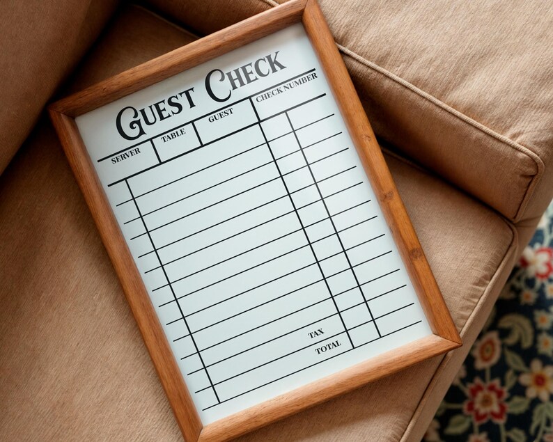 Blank Guest Check Wall Art | Guest Check Poster | Kitchen Retro Wall ...