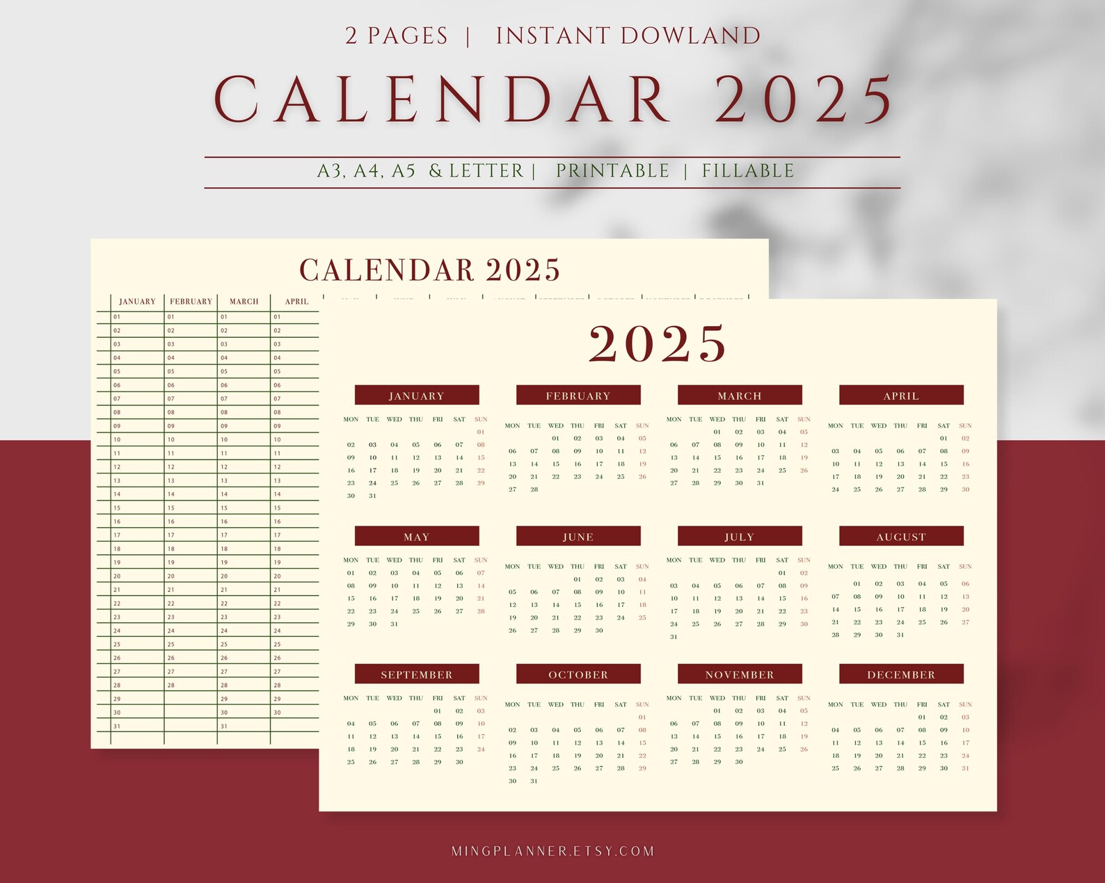 Digital 2025 Calendar Templates Digital Editable Calendar 2025 Calendar ...