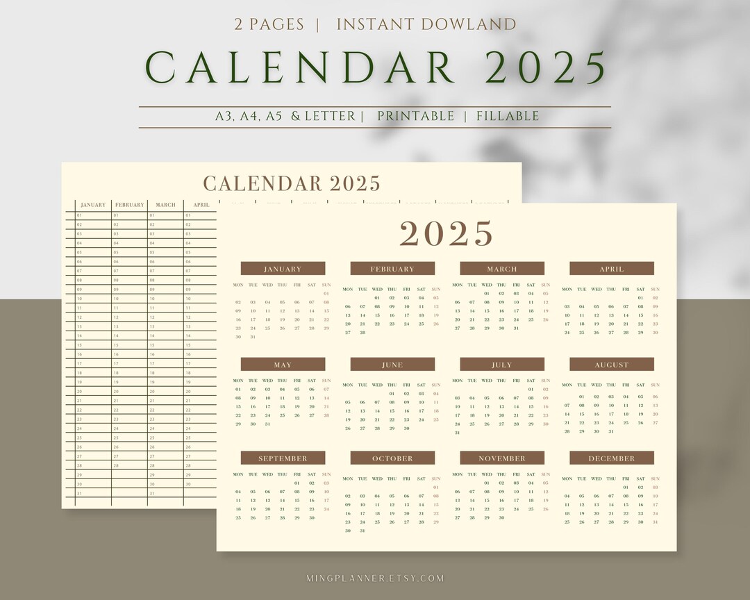 Bohemian Digital 2025 Calendar Templates | Digital Editable Calendar ...