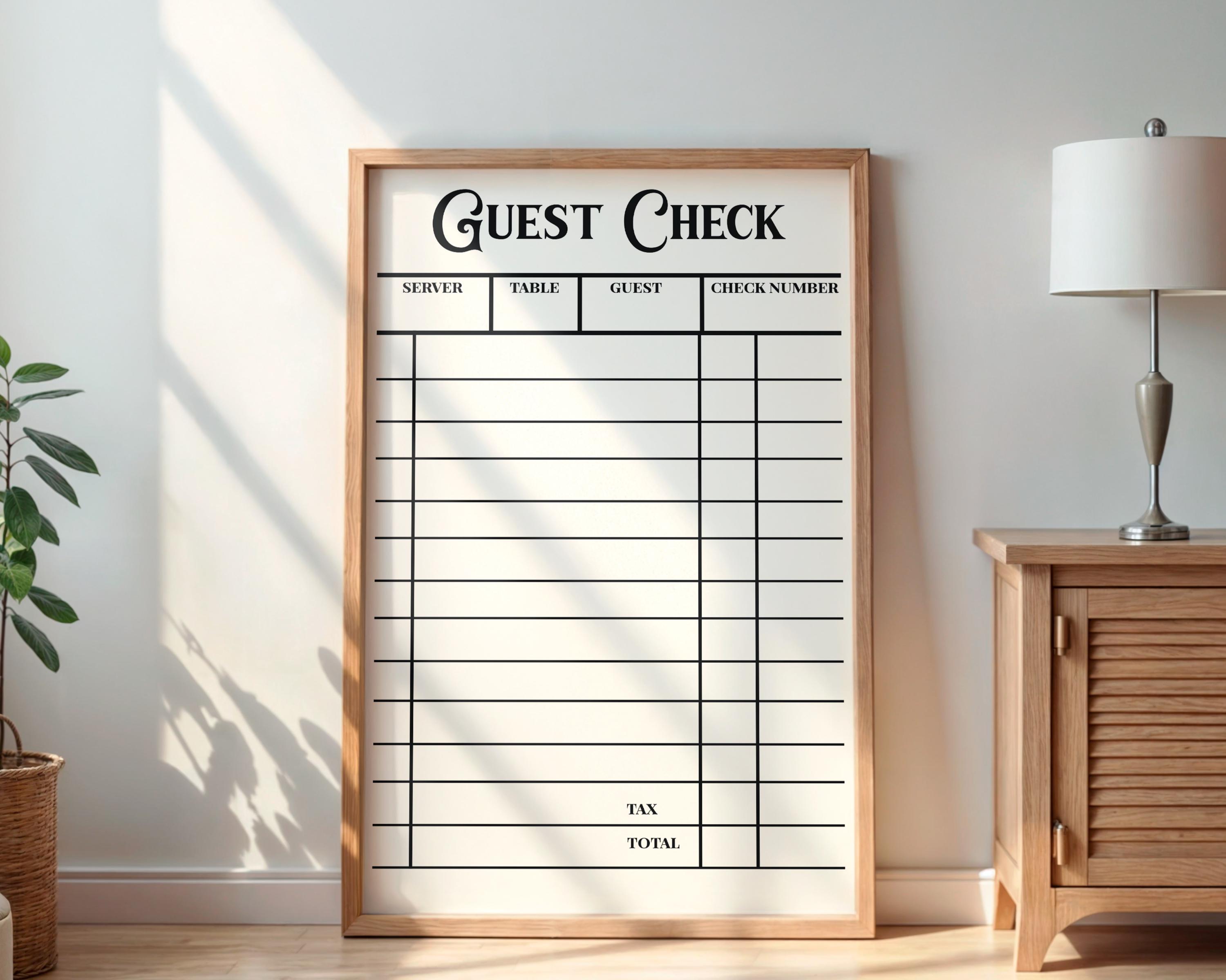 Blank Guest Check Wall Art | Guest Check Poster | Kitchen Retro Wall ...