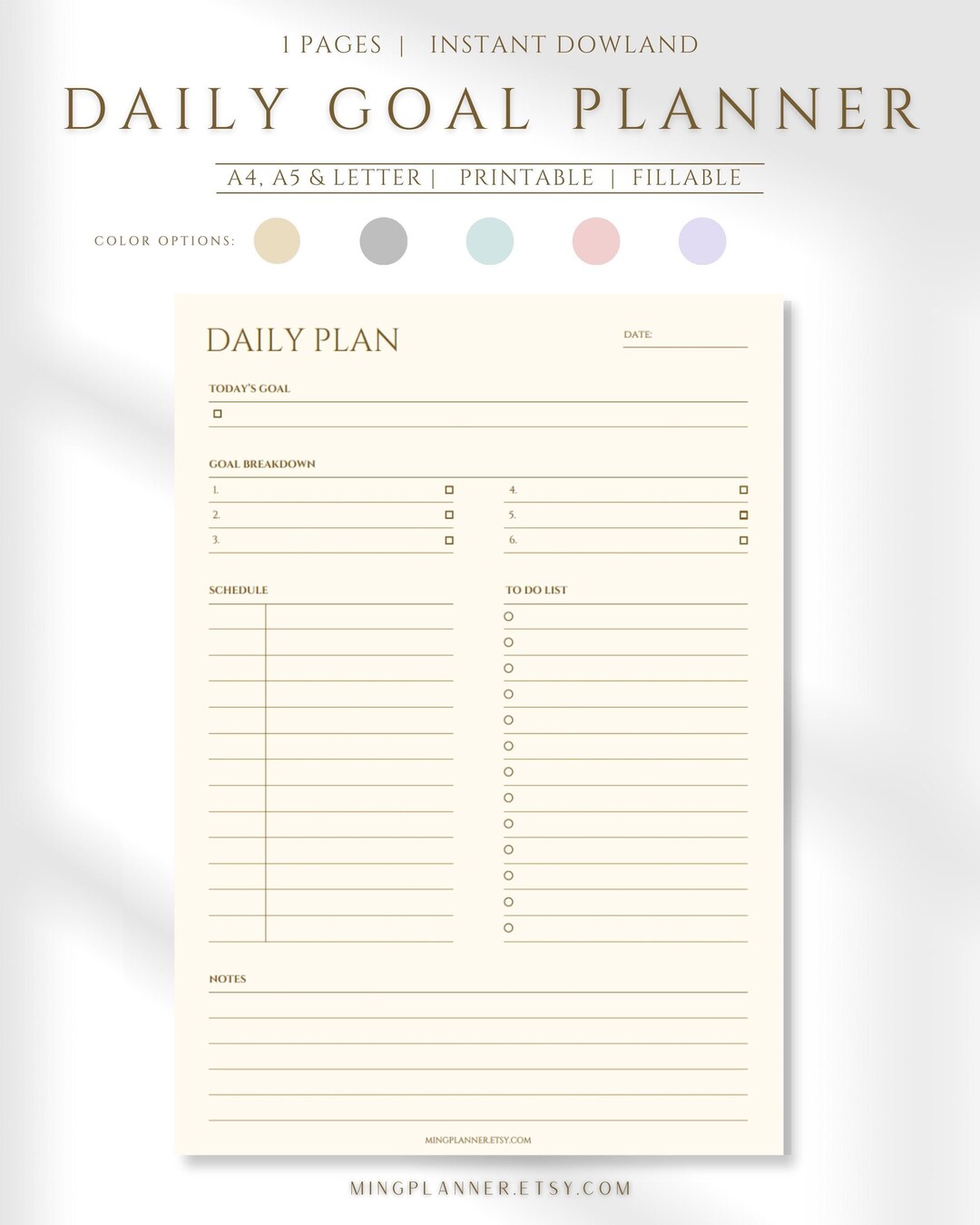 Daily Goal Planner, Daily to Do List, Daily Planner Fillable, Daily ...