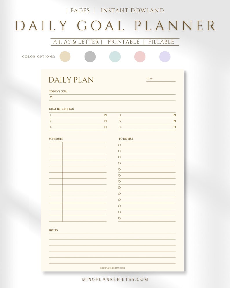 Daily Goal Planner, Daily to Do List, Daily Planner Fillable, Daily ...
