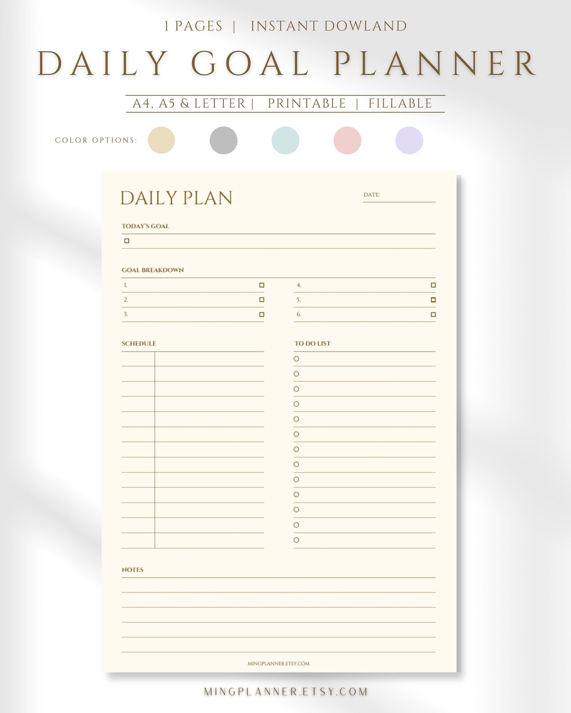 Daily Goal Planner, Daily to Do List, Daily Planner Fillable, Daily ...