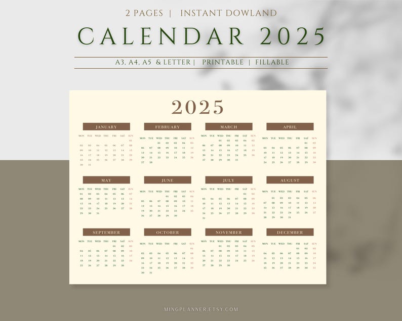 Bohemian Digital 2025 Calendar Templates | Digital Editable Calendar ...