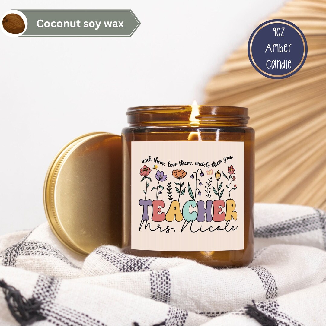 Teacher Appreciation Candle, Personalized Name Thanks Teacher Gift ...