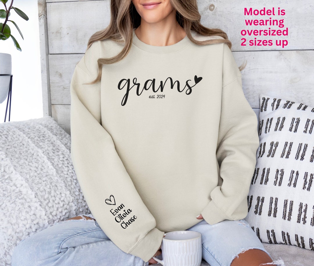 Custom Gram Sweatshirt Personalized Grandkids Names on Sleeve, Grandma ...