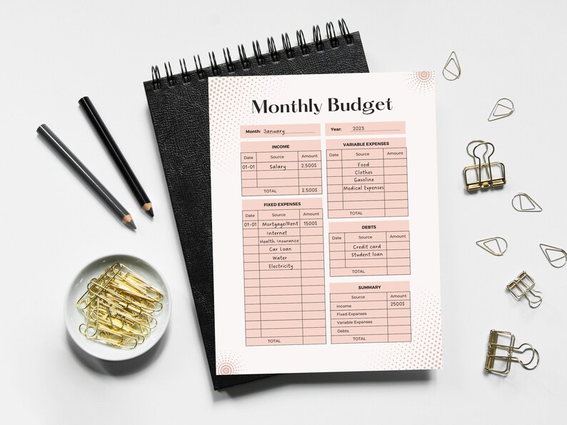 Monthly Budget Planner, Size A4, A5, and US Letter. Printable, Instant ...