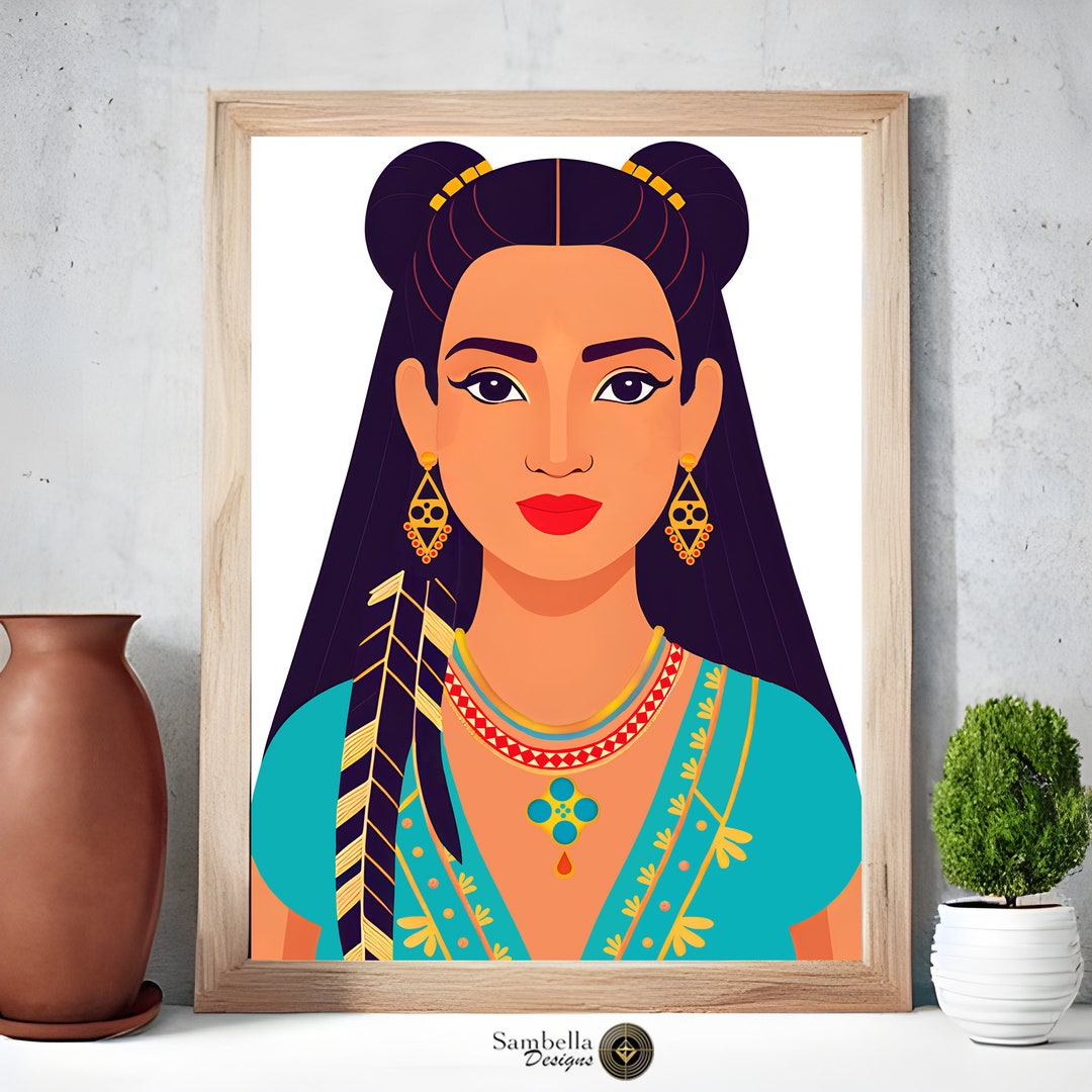 Vector Girl With Flowers Flat Color Drawing Wall Art Bold - Etsy