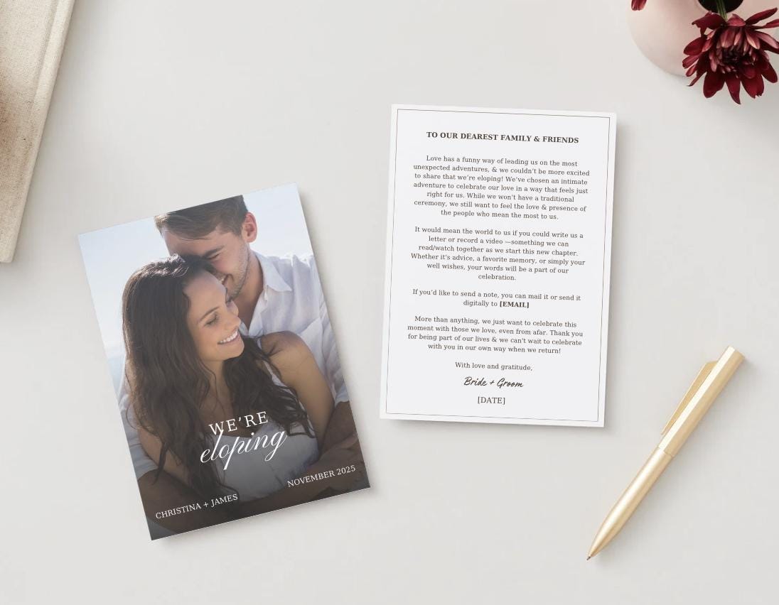 Elopement Announcement Template Canva | Editable and Customizable ...