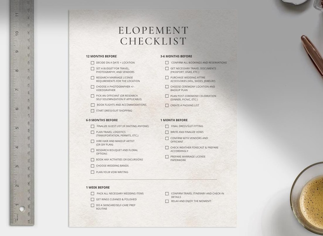 Elopement Checklist Printable | Wedding Planning Guide | Editable Canva ...