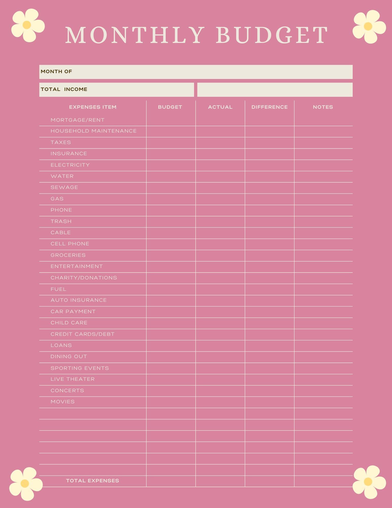 Printable Monthly Budget Planner - Etsy