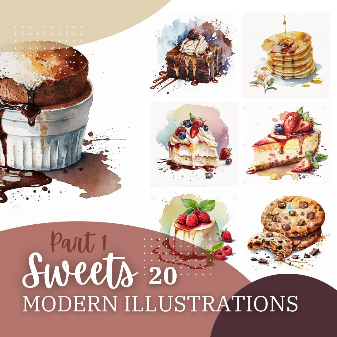 Watercolor Dessert Clipart, Dessert Clipart PNG, Digital Clipart ...