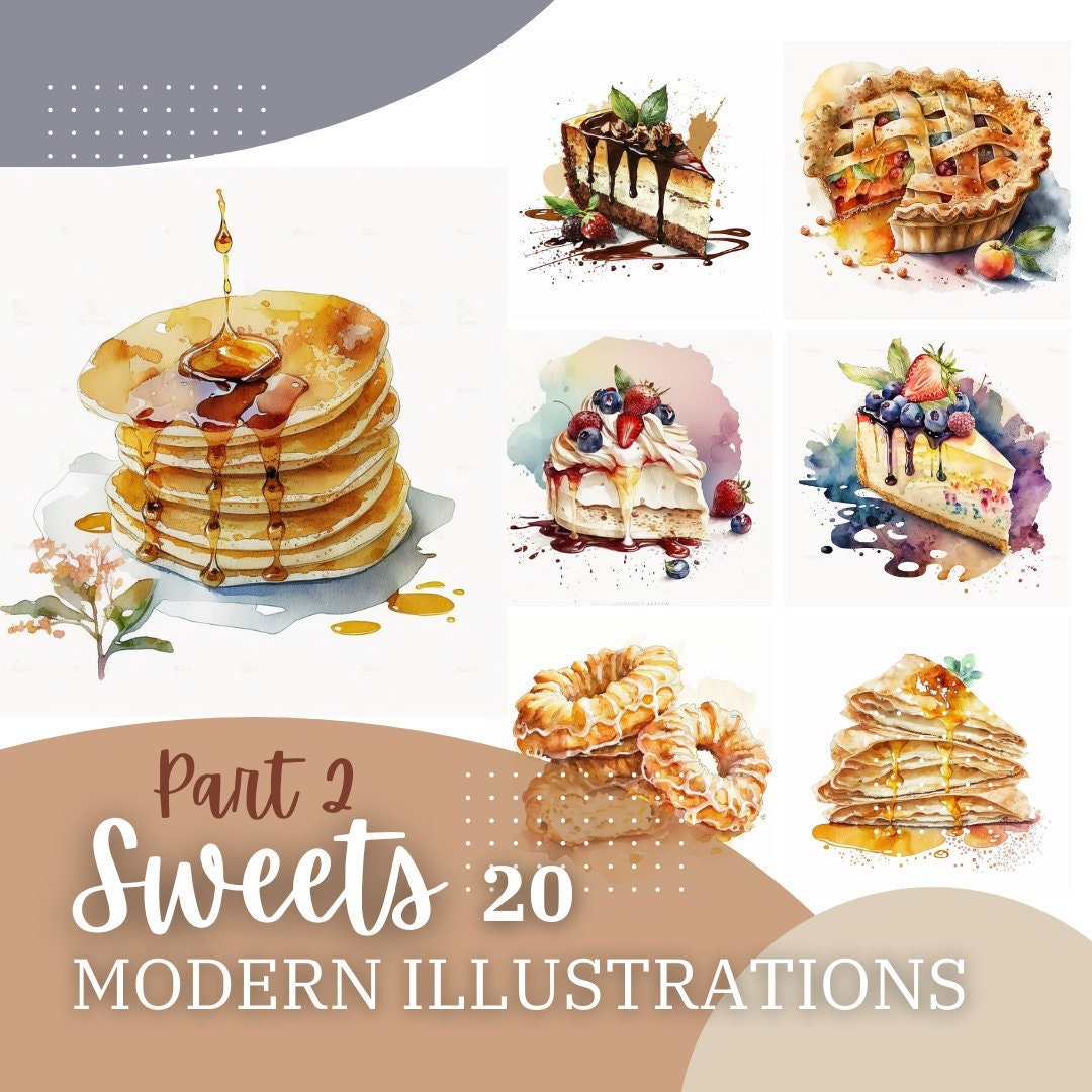 Watercolor Dessert 20pc PNG Bundle Dessert PNG Cake PNG Dessert ...