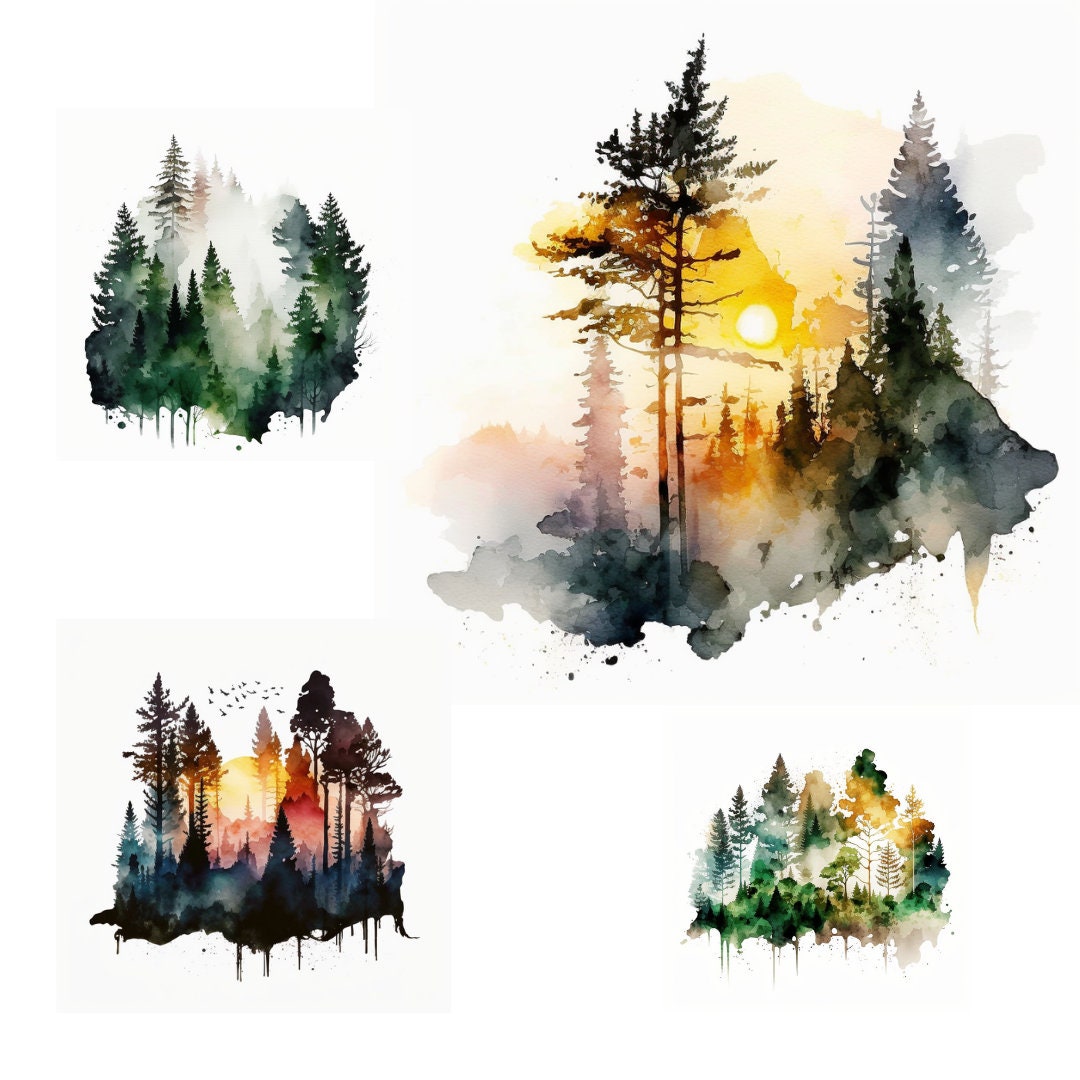 Watercolor Forest Digital Clipart Environment Download Instant Download ...