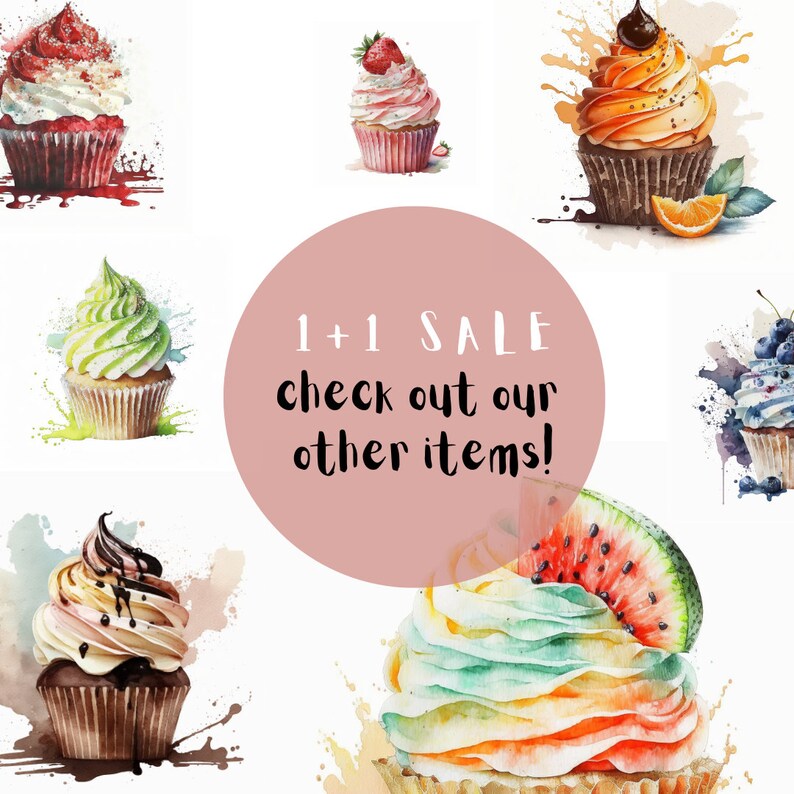Watercolor Cupcake Clipart Bundle, Baking Clipart, Kawaii Cupcakes ...