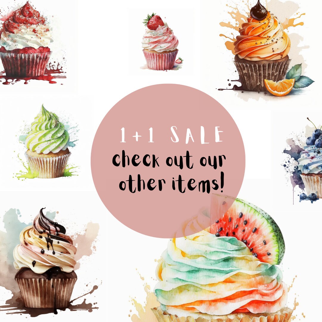 Watercolor Cupcake Clipart Bundle, Baking Clipart, Kawaii Cupcakes ...